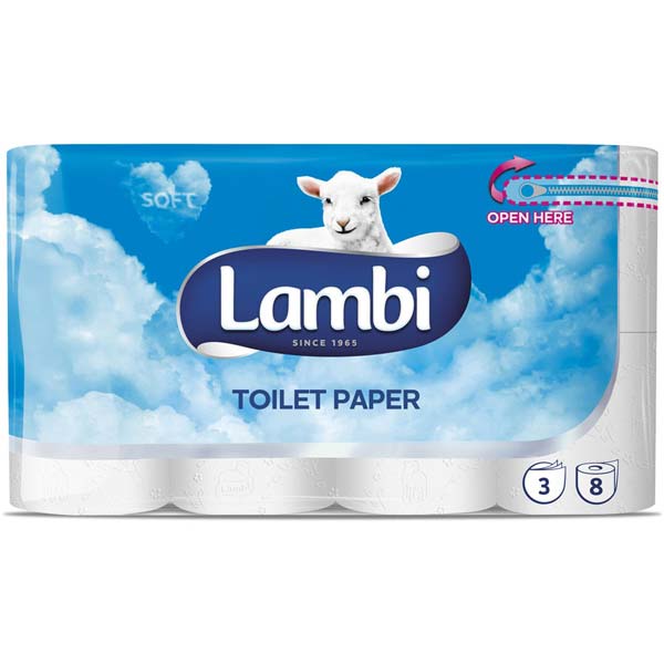 Lambi papier toaletowy, 3 warst., 8 rolek, biały - Max Drogeria.pl